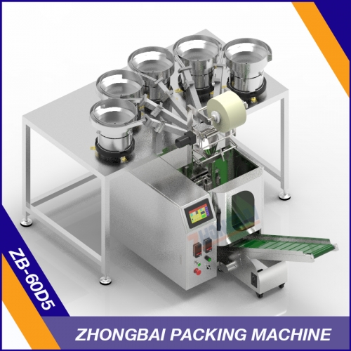Automatic Counting and Packing Machine with Five Vibratory Bowl Feeders