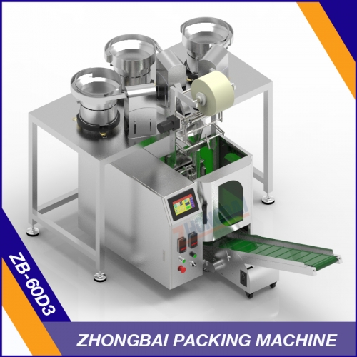 Automatic Counting and Packing Machine with Three Vibratory Bolw Feeders